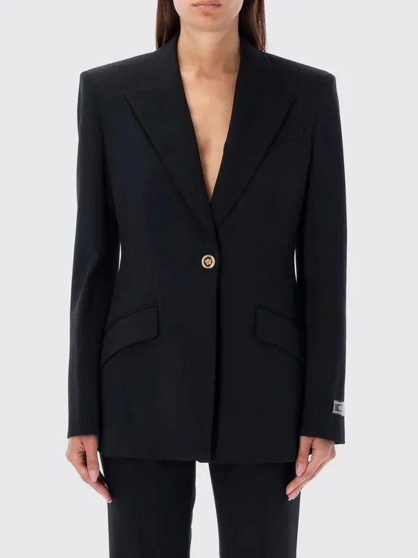 Versace Single-breasted Virgin Wool Blazer With Peak Lapels And Oversize Shoulders - Black