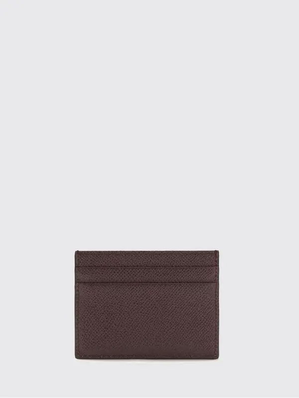 Dolce & Gabbana Grained Calfskin Card Holder With Metallic Logo - Wine