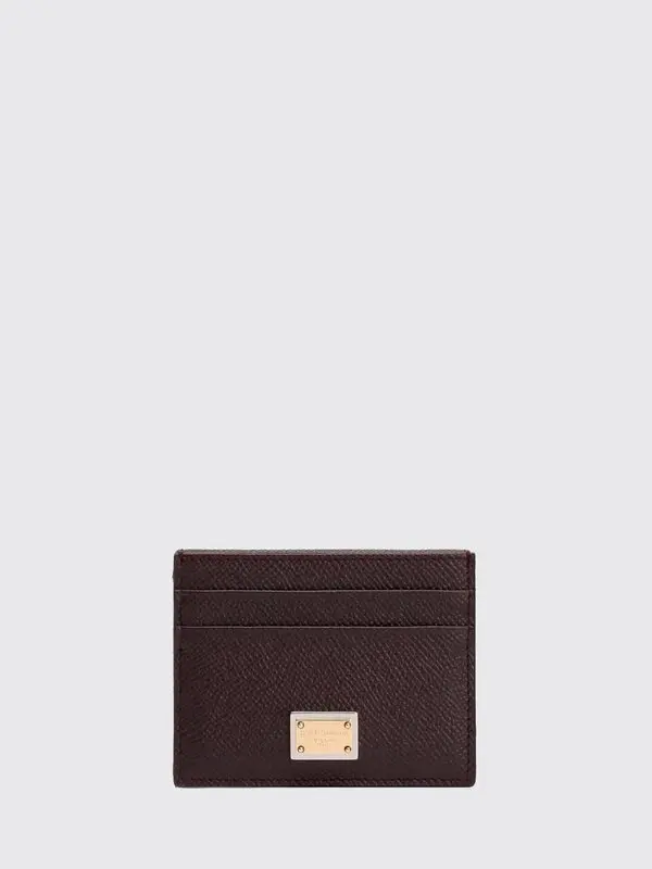 Dolce & Gabbana Grained Calfskin Card Holder With Metallic Logo - Wine