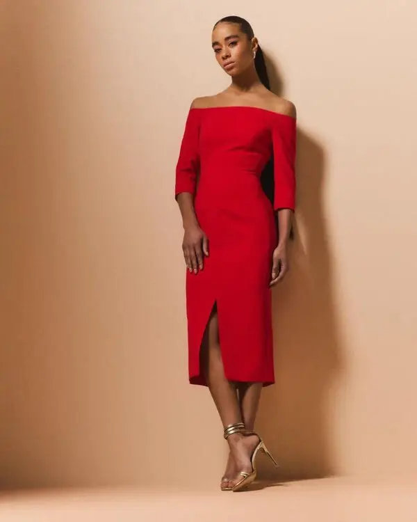 Carolina Herrera Off-shoulder Midi Dress - Azalea