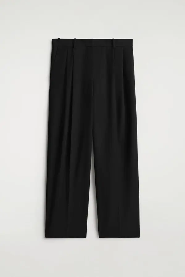 Cos Relaxed Twill Wide-leg Pants - Black