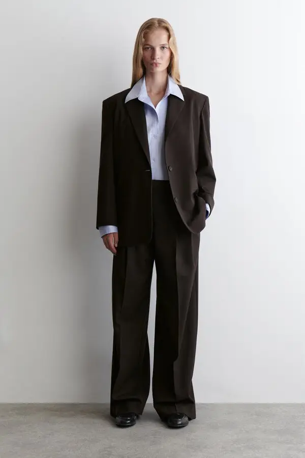 Cos Relaxed Twill Wide-leg Pants - Brown