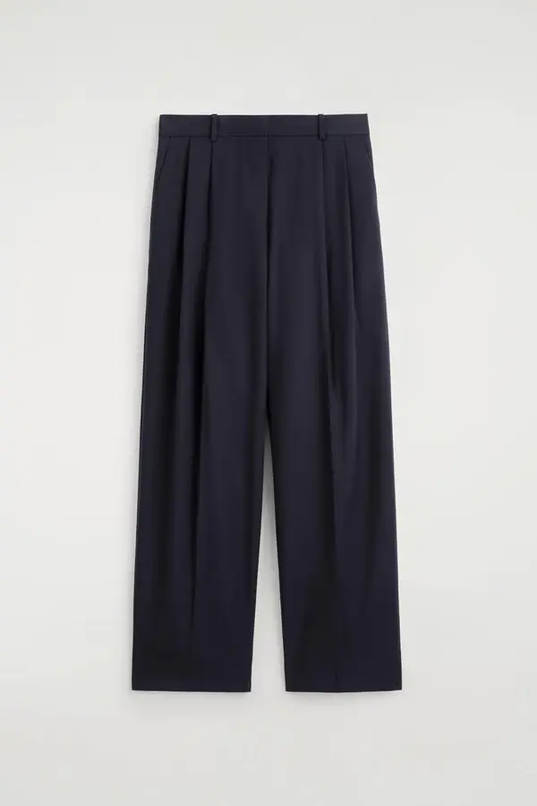 Cos Relaxed Twill Wide-leg Pants - Navy