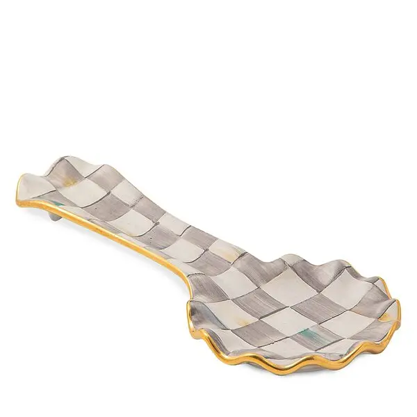 MACKENZIE-CHILDS Sterling Check Spoon Rest - Gray/white