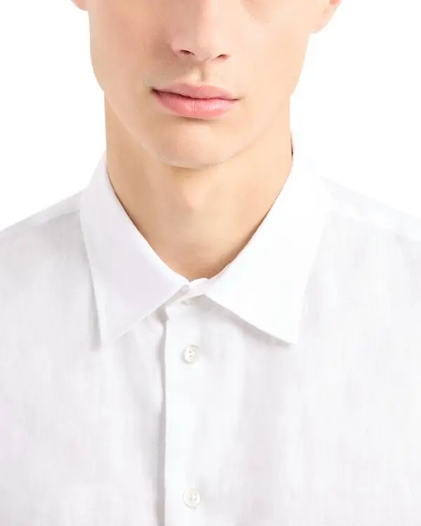 Emporio Armani Regular Fit Linen Chambray Sport Shirt - Solid White