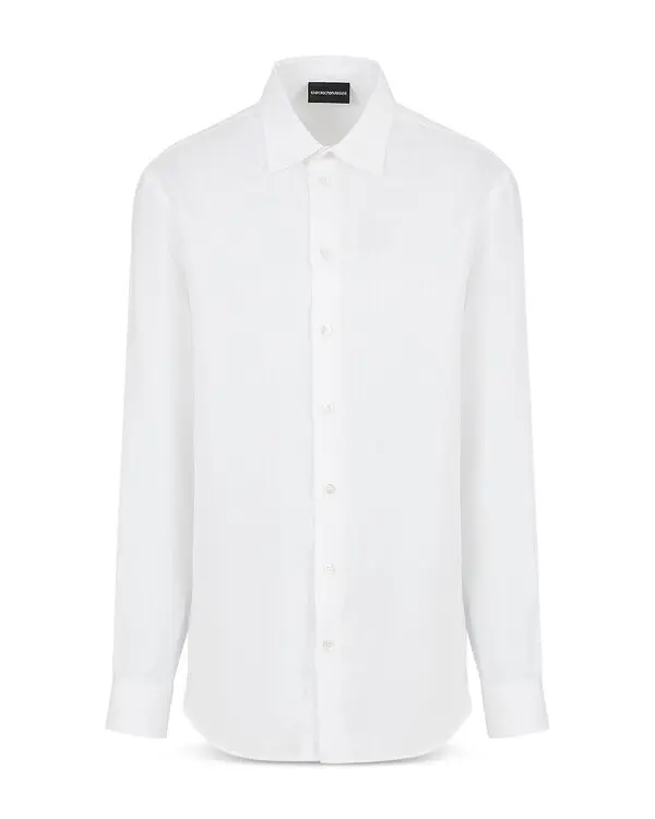 Emporio Armani Regular Fit Linen Chambray Sport Shirt - Solid White