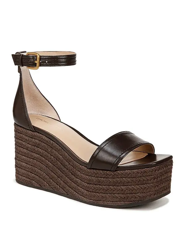 Veronica Beard Gianna Leather Platform Wedge Espadrille Sandals - Cacao