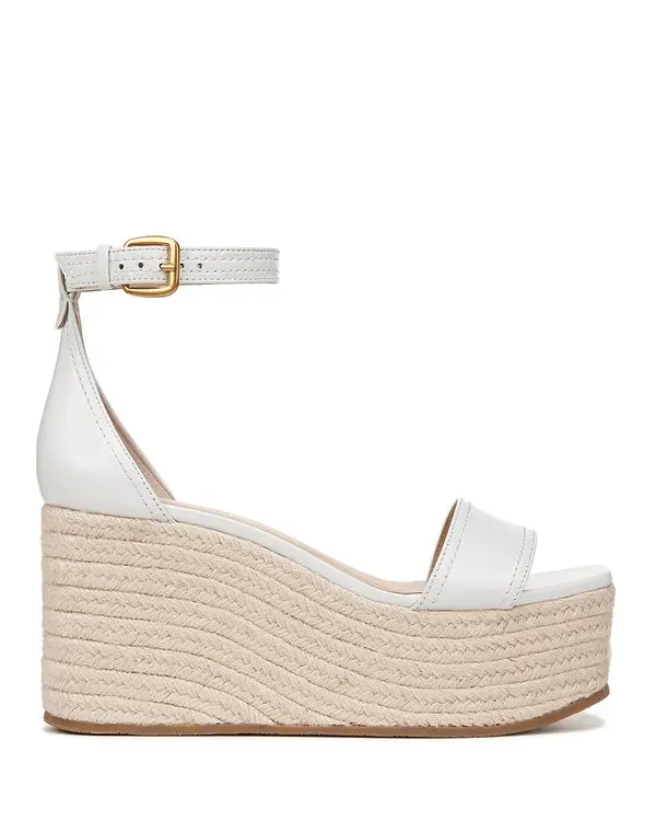 Veronica Beard Gianna Leather Platform Wedge Espadrille Sandals - Coconut