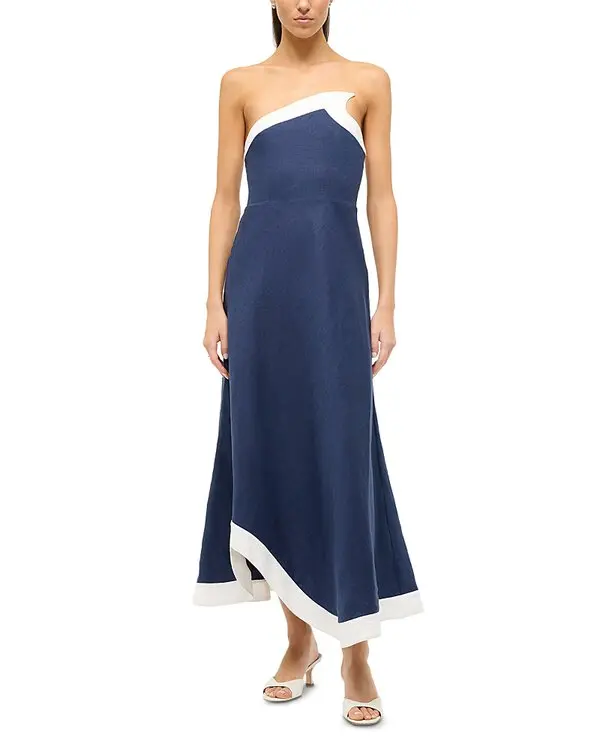 Staud Sirani Linen Dress In Navy/White - 80% Off | Editorialist