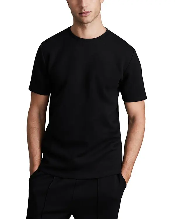 REISS Bradley Interlock Slim Fit Crewneck Tee - Black
