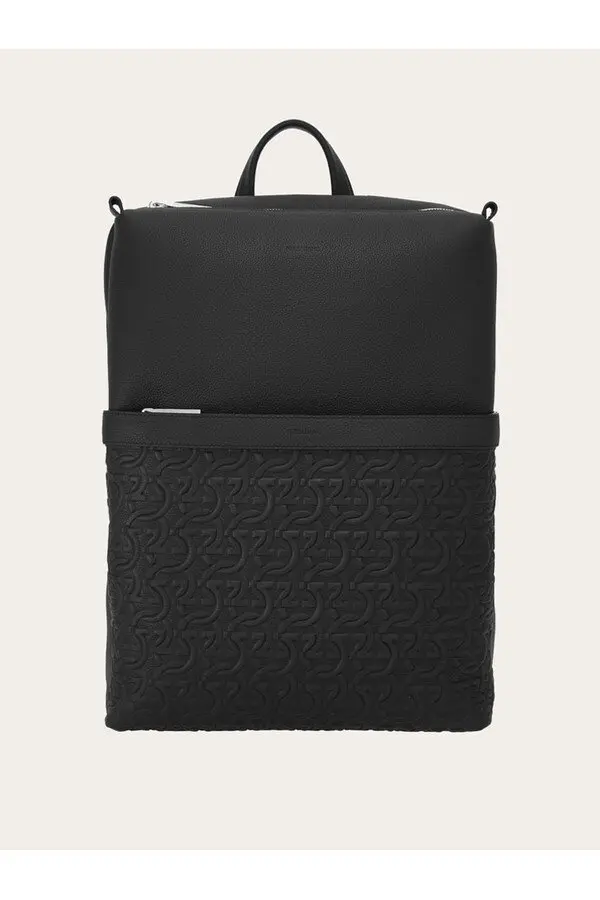 FERRAGAMO Embossed Gancini Backpack - Black