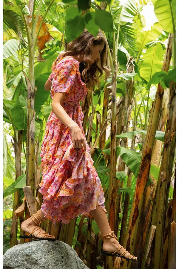 Hale Bob Aspen Ruffle Chiffon Dress