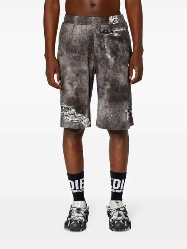 DIESEL® Distressed-print Cotton Track Shorts