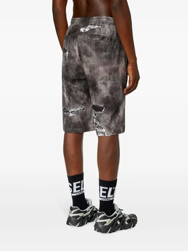 DIESEL® Distressed-print Cotton Track Shorts