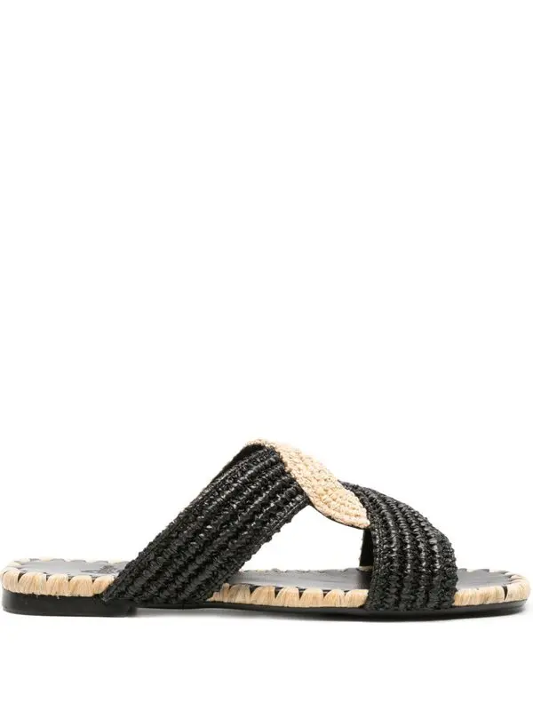 CastaÑer Prado Twist-detail Raffia Slides - Black