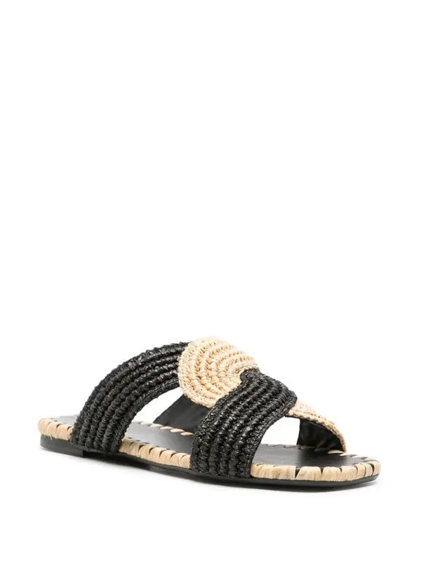 CastaÑer Prado Twist-detail Raffia Slides - Black