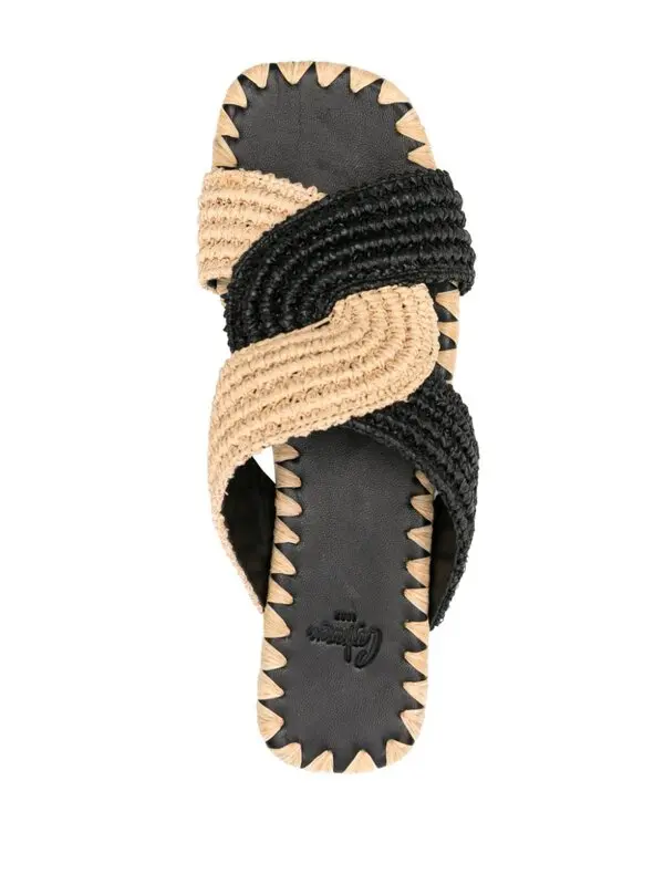 CastaÑer Prado Twist-detail Raffia Slides - Black