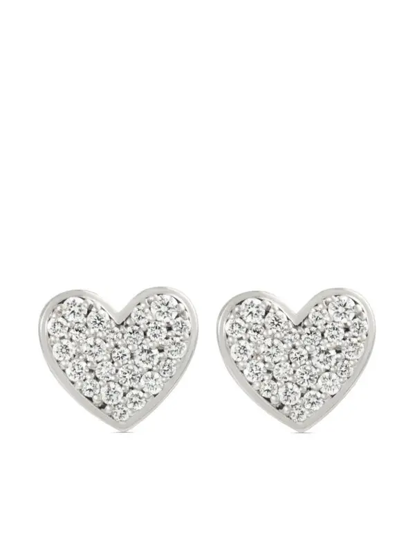 ALINKA 18kt White Gold Caviar Heart Diamond Stud Earrings - Silver