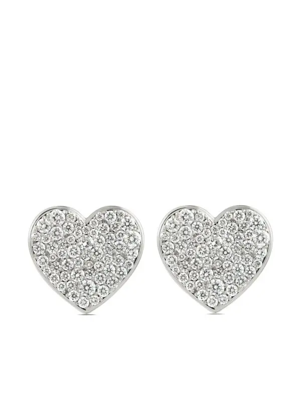 ALINKA 18kt White Gold Caviar Heart Grande Diamond Stud Earrings - Silver