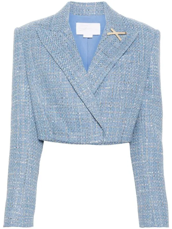 GENNY Cropped Tweed Jacket - Blue