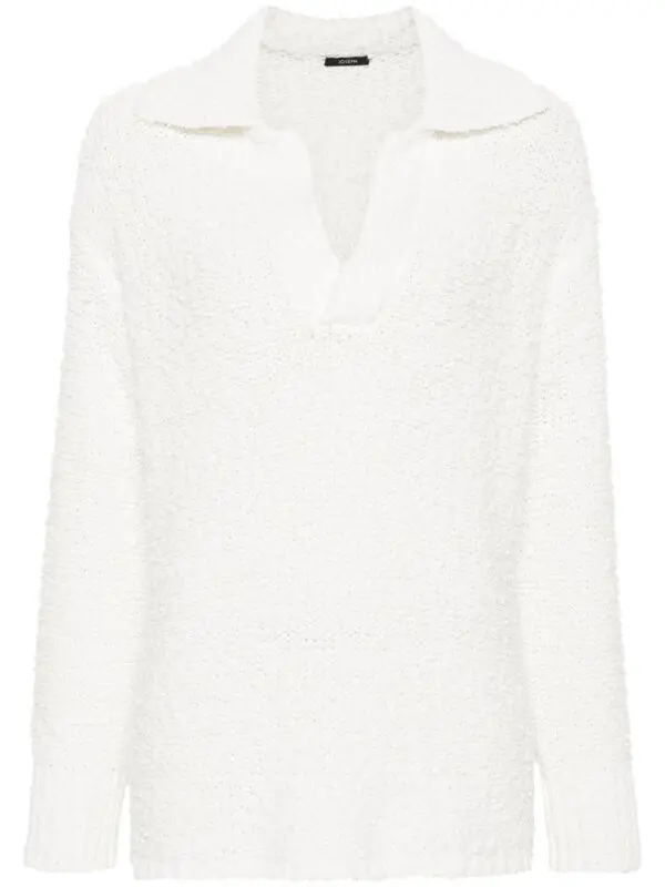 JOSEPH Textured Knit Polo Jumper - White