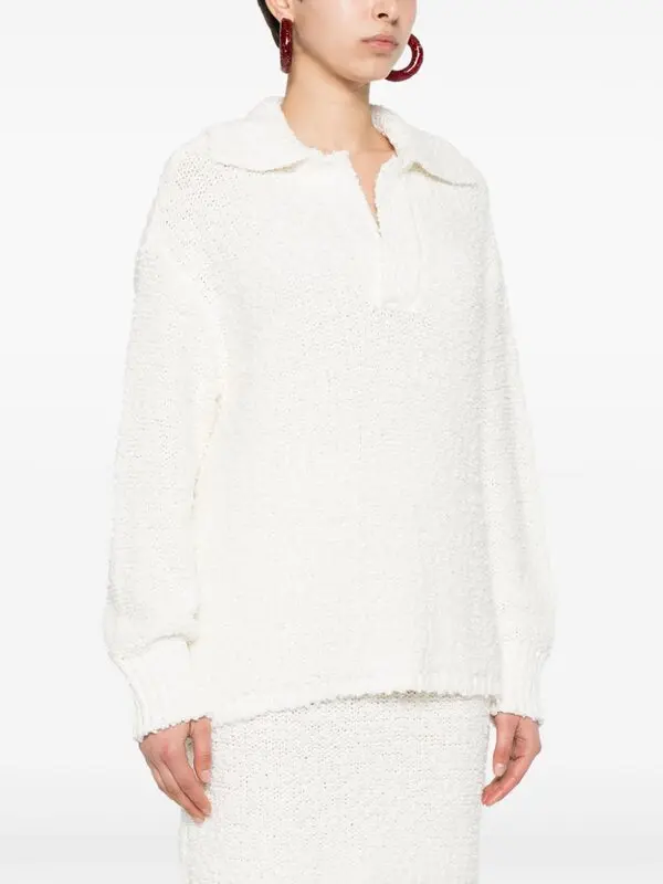 JOSEPH Textured Knit Polo Jumper - White