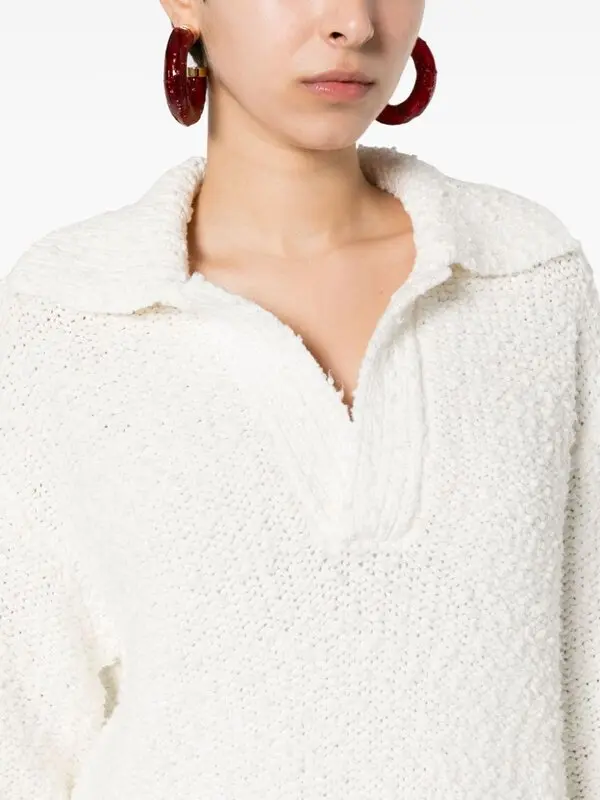 JOSEPH Textured Knit Polo Jumper - White