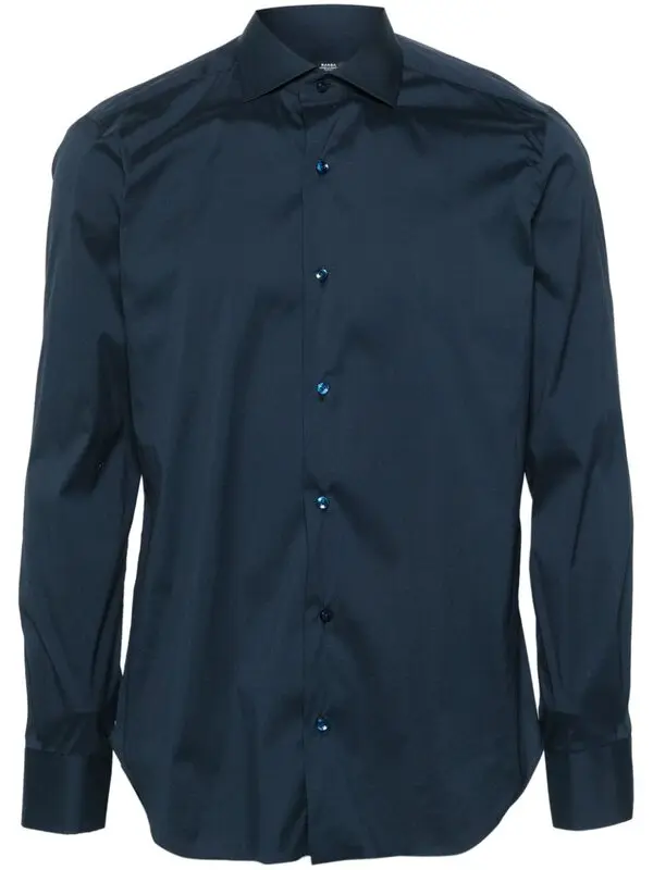 BARBA NAPOLI Classic-collar Poplin Shirt - Blue
