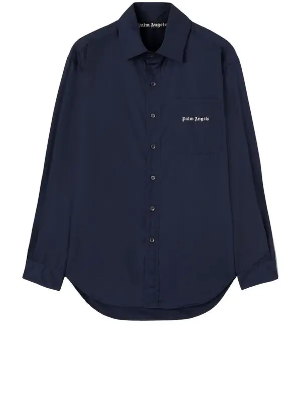 Palm Angels Logo-embroidered Cotton Shirt - Blue