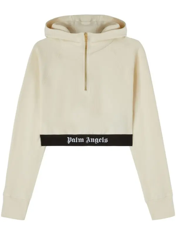 Palm Angels Logo-tape Cropped Hoodie - Neutrals