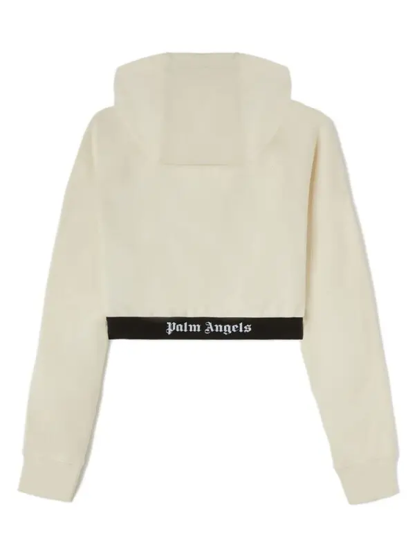 Palm Angels Logo-tape Cropped Hoodie - Neutrals