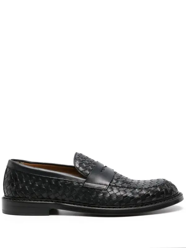 DOUCAL'S Woven Leather Penny Loafers - Blue