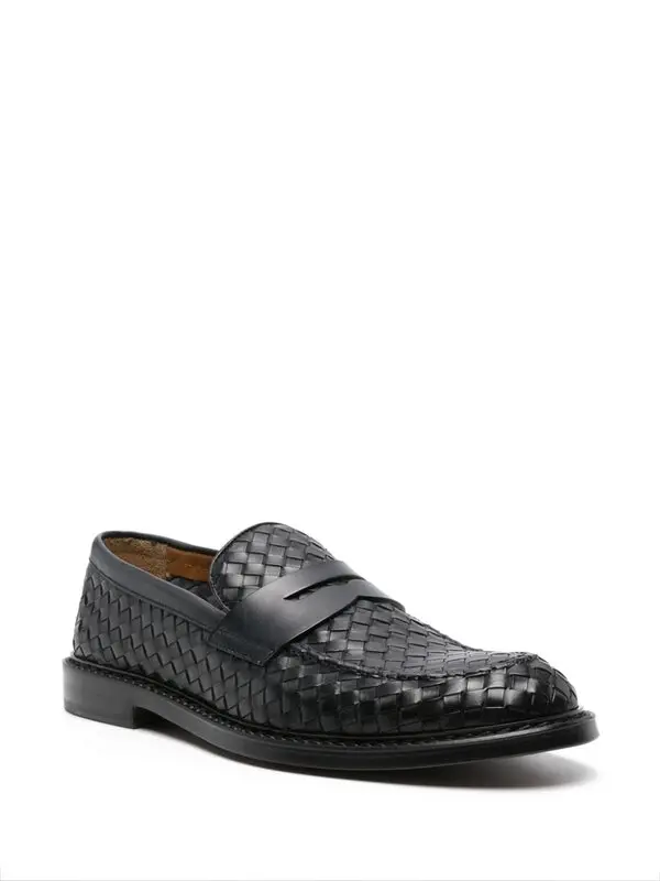 DOUCAL'S Woven Leather Penny Loafers - Blue