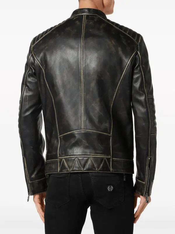 Philipp Plein Distressed Leather Moto Jacket