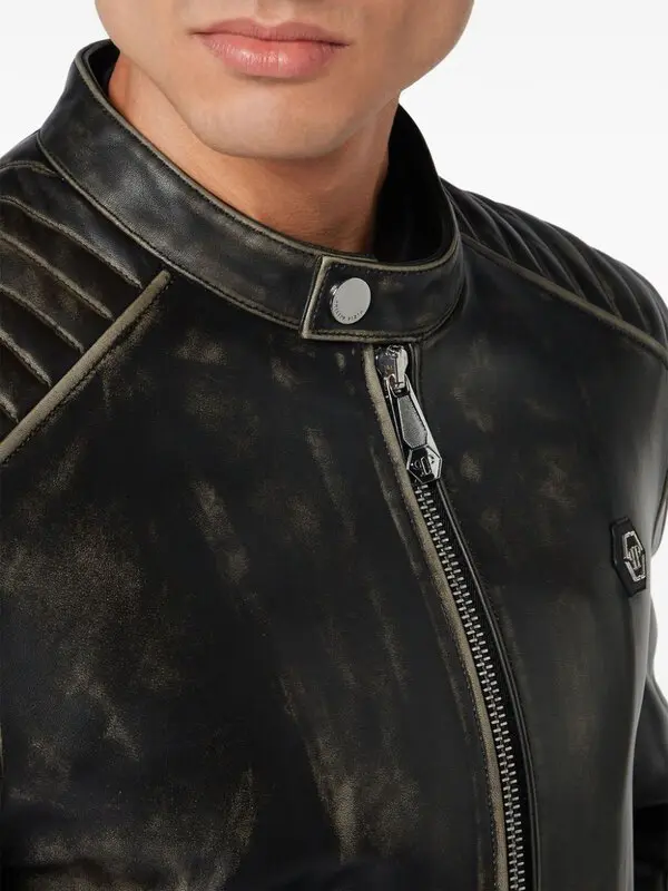 Philipp Plein Distressed Leather Moto Jacket