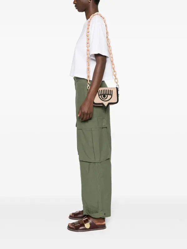 CHIARA FERRAGNI Eyelike Raffia Crossbody Bag