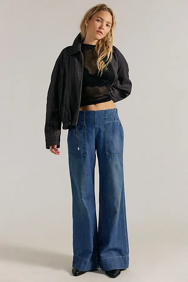 Free People We The Free Breezy Denim Pull-on Jeans - Cobalt