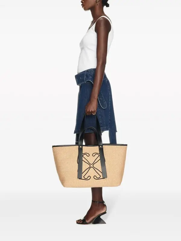 Off-White Neutral Arrows Raffia Tote Bag