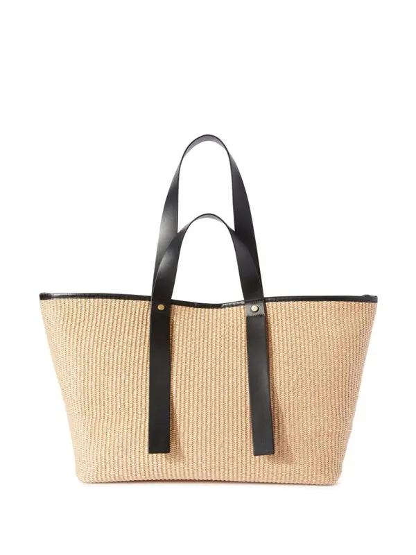 Off-White Neutral Arrows Raffia Tote Bag