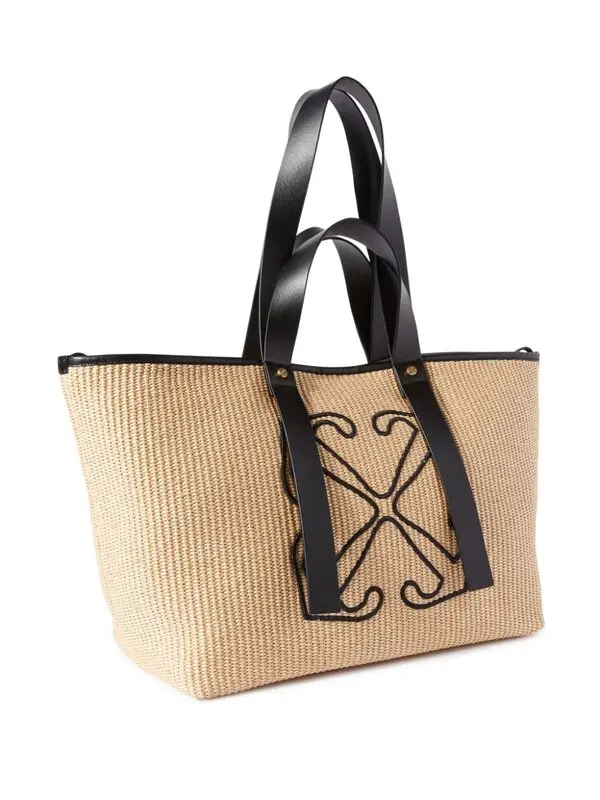 Off-White Neutral Arrows Raffia Tote Bag