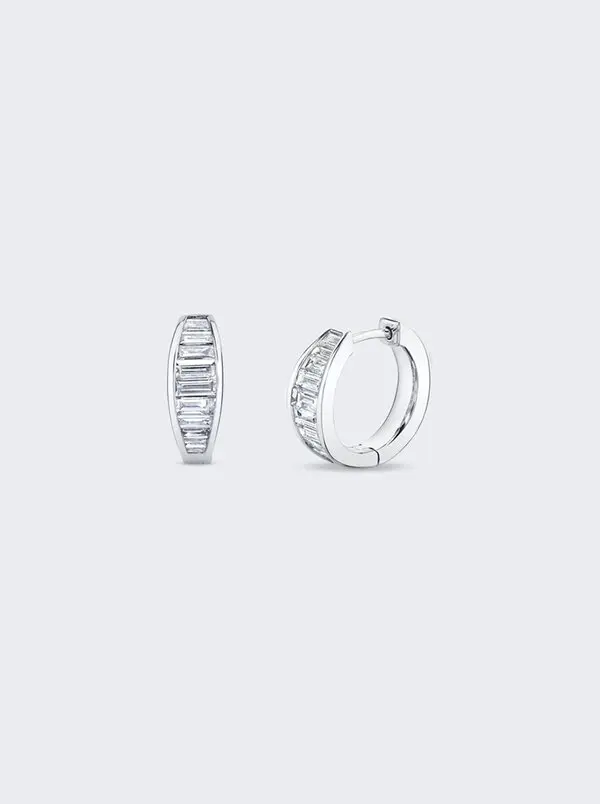 ANITA KO Graduated Baguette Diamond Huggie Earrings - White Gold