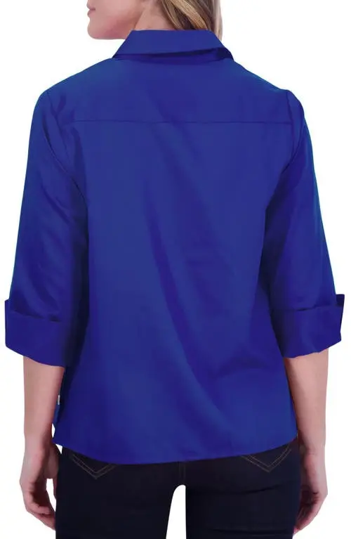 Foxcroft Beatrice Side Button Accent Collared Shirt - Sapphire
