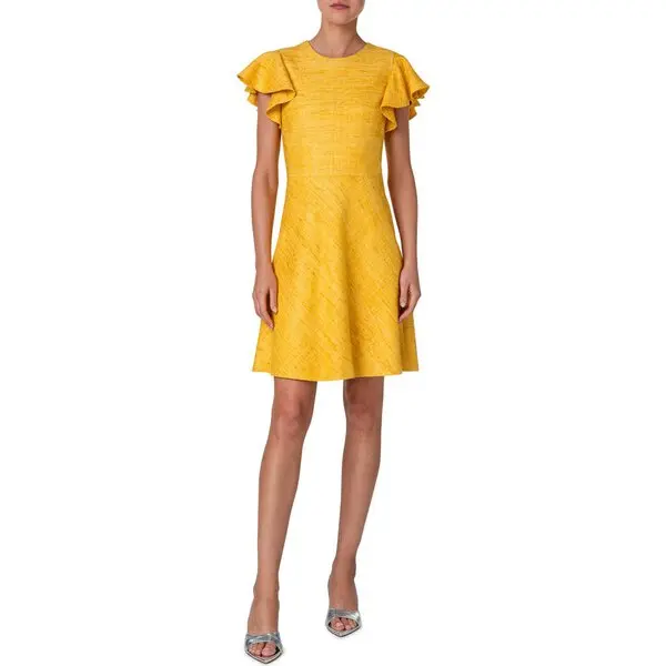 Akris Ruffle Sleeve Silk Tweed Dress