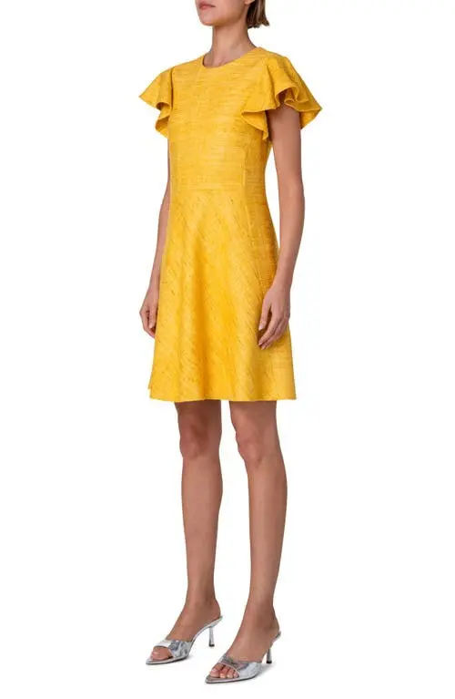 Akris Ruffle Sleeve Silk Tweed Dress