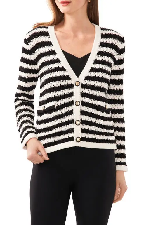 Halogen Stripe V-neck Cardigan - Black/new Ivory
