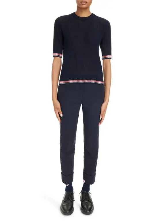 Thom Browne Stripe Rib Cotton & Silk Sweater