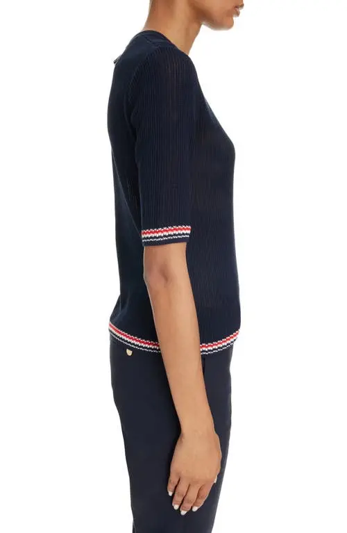 Thom Browne Stripe Rib Cotton & Silk Sweater