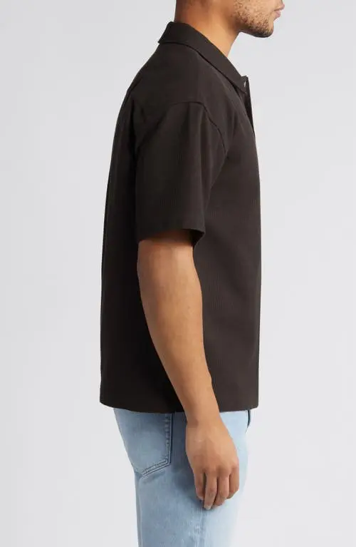 FRAME Textured Short Sleeve Button-up Shirt - Black
