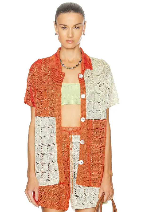 Calle Del Mar Short Sleeve Patchwork Shirt