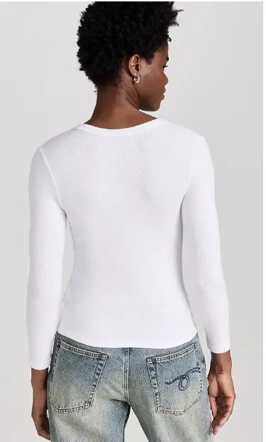 Enza Costa Textured Rib U Tee - White